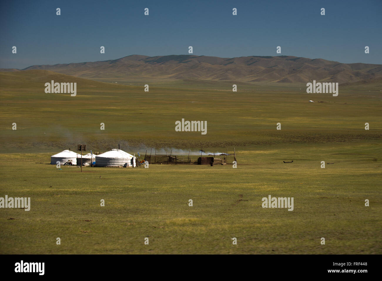 A traditional home (ger or yurt) and farm on the Mongolian steppe Stock ...
