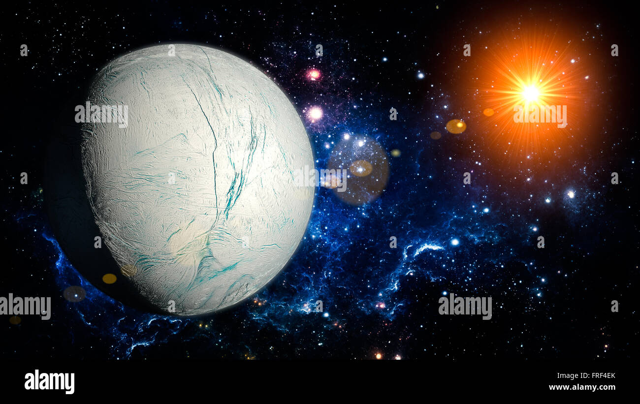 Enceladus Planet Solar System space isolated illustration Stock Photo ...
