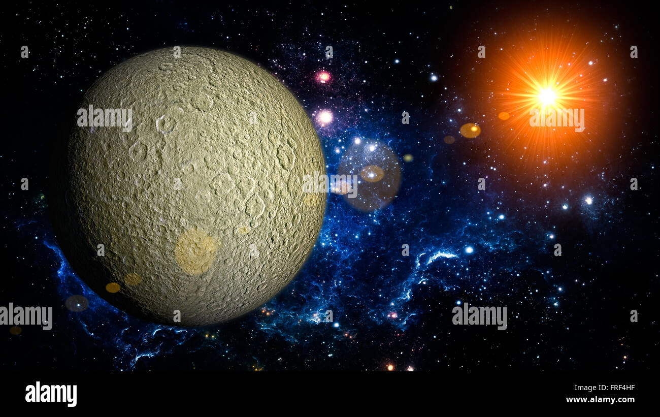 Rhea Planet Solar System space isolated illustration Stock Photo - Alamy