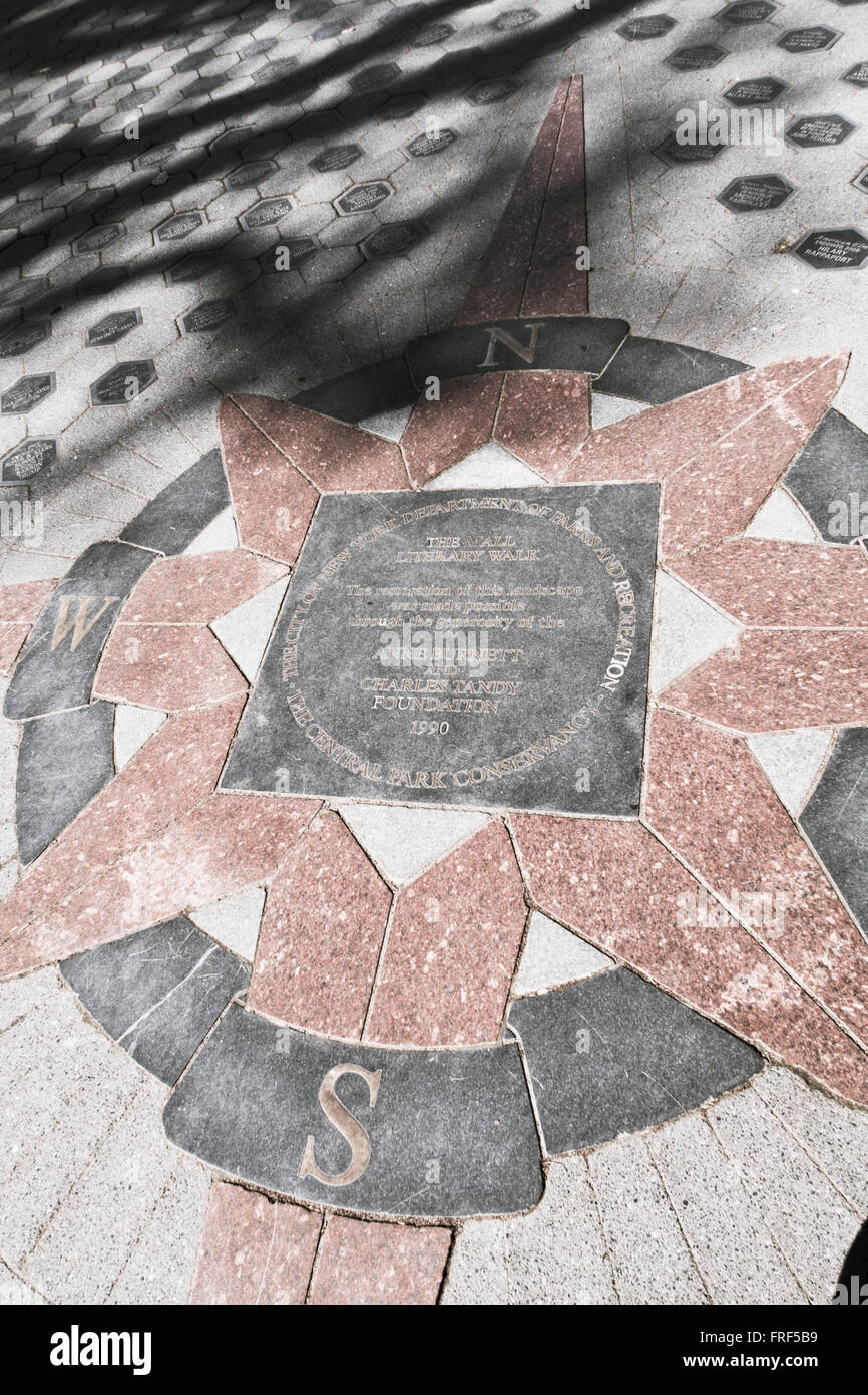 Compass and Engraved Paving Stones on Literary Walk, Central Park, NYC ...