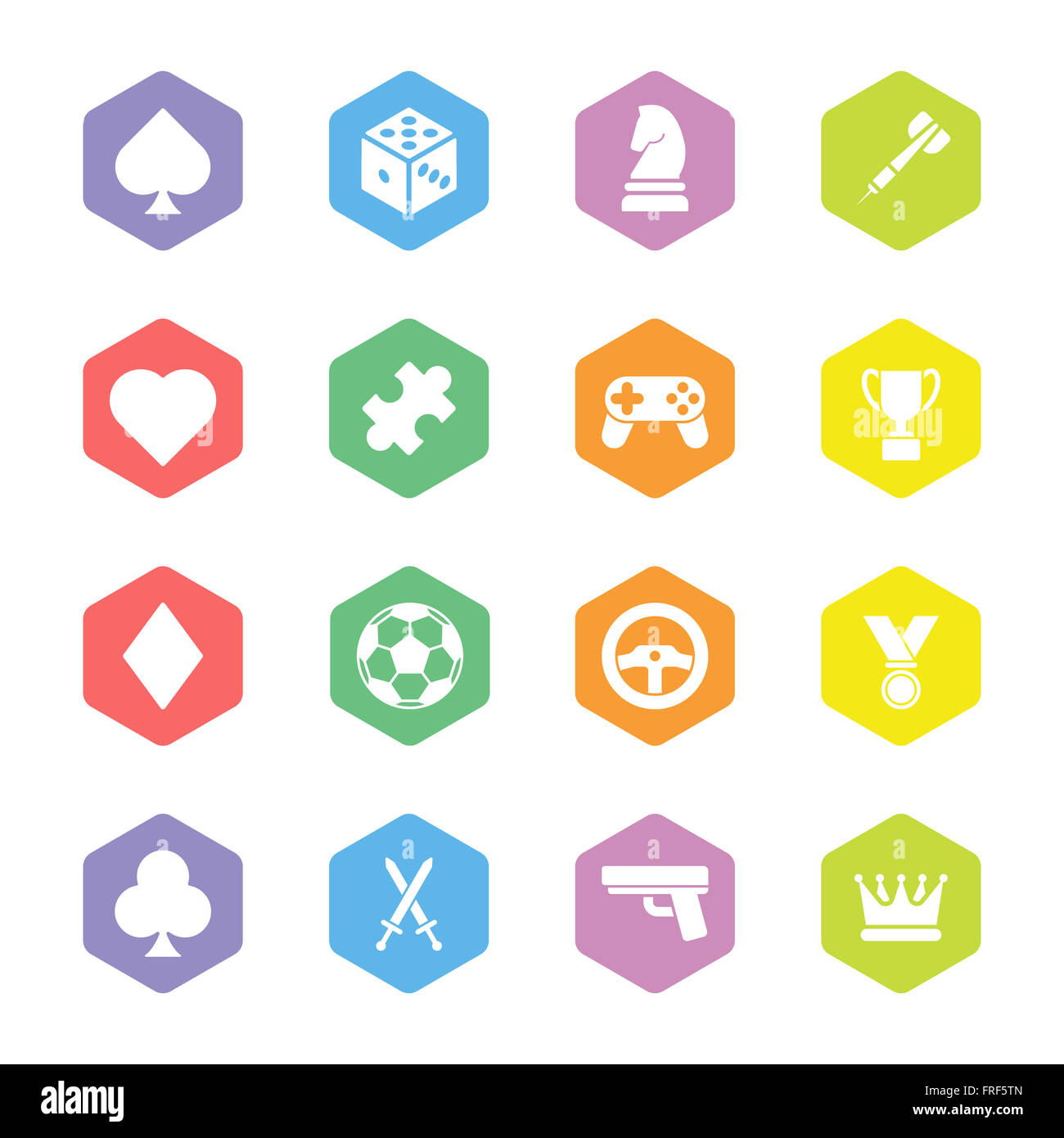 [JPEG] colorful flat game icon set on hexagon for web, UI, infographic ...