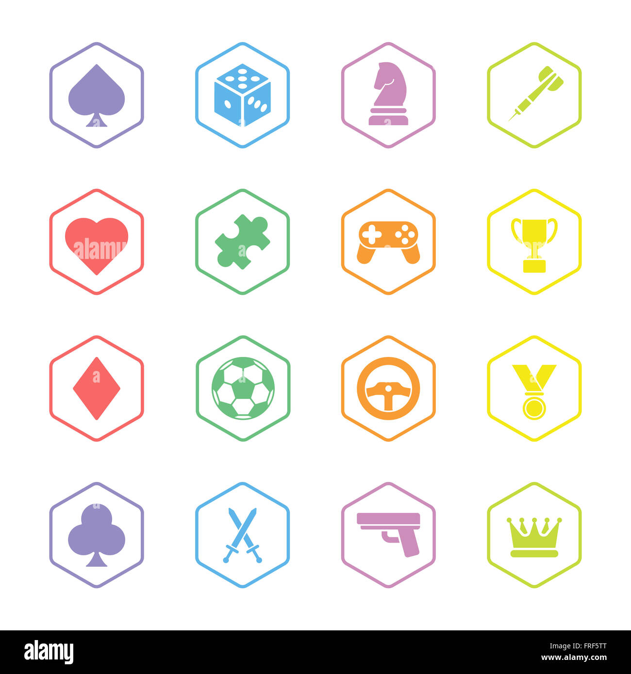 [JPEG] colorful flat game icon set with hexagon frame for web, UI ...