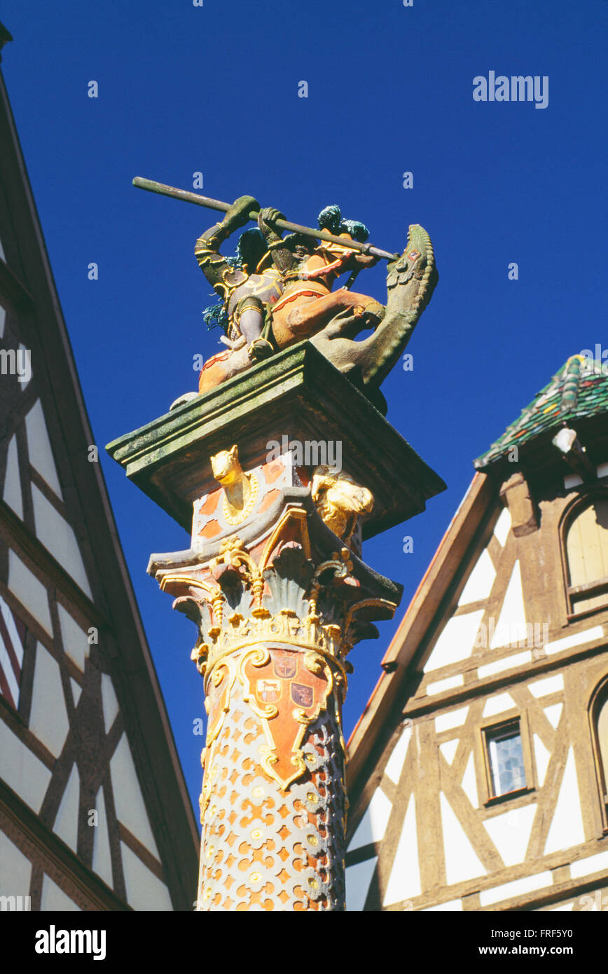 Statue of a Night Slaying a Dragon In Rothenburg Ob Der Tauber ...