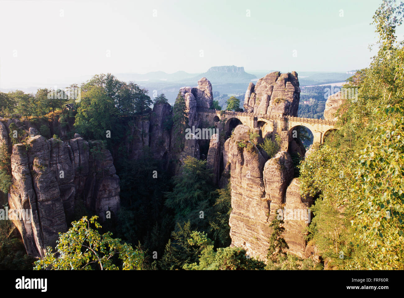 Rock Formations and Viewing Bridge Of The Bastei, Swiss Saxony, Germany ...