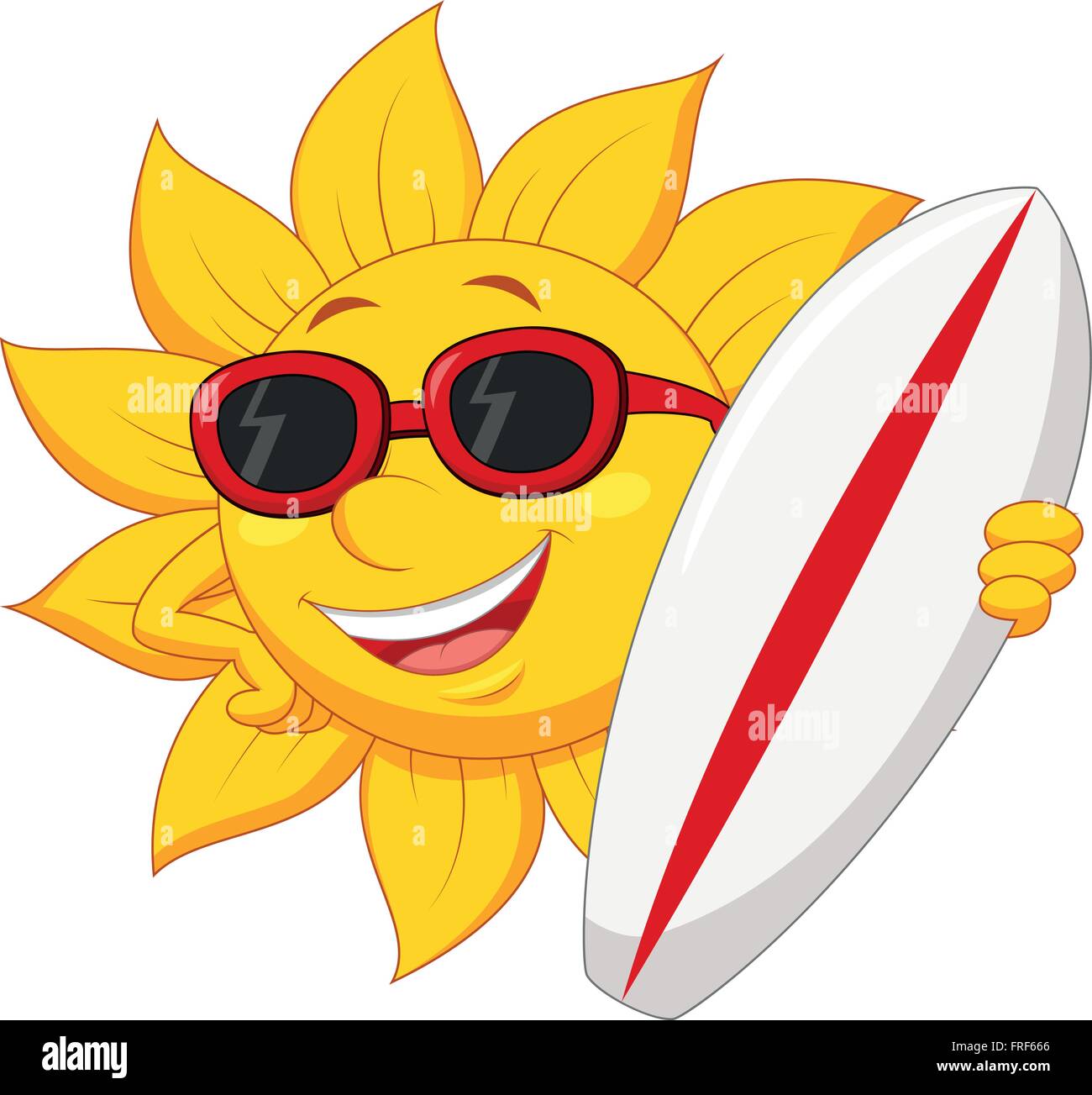 Cute sun cartoon character with surfing board Stock Vector Image & Art ...
