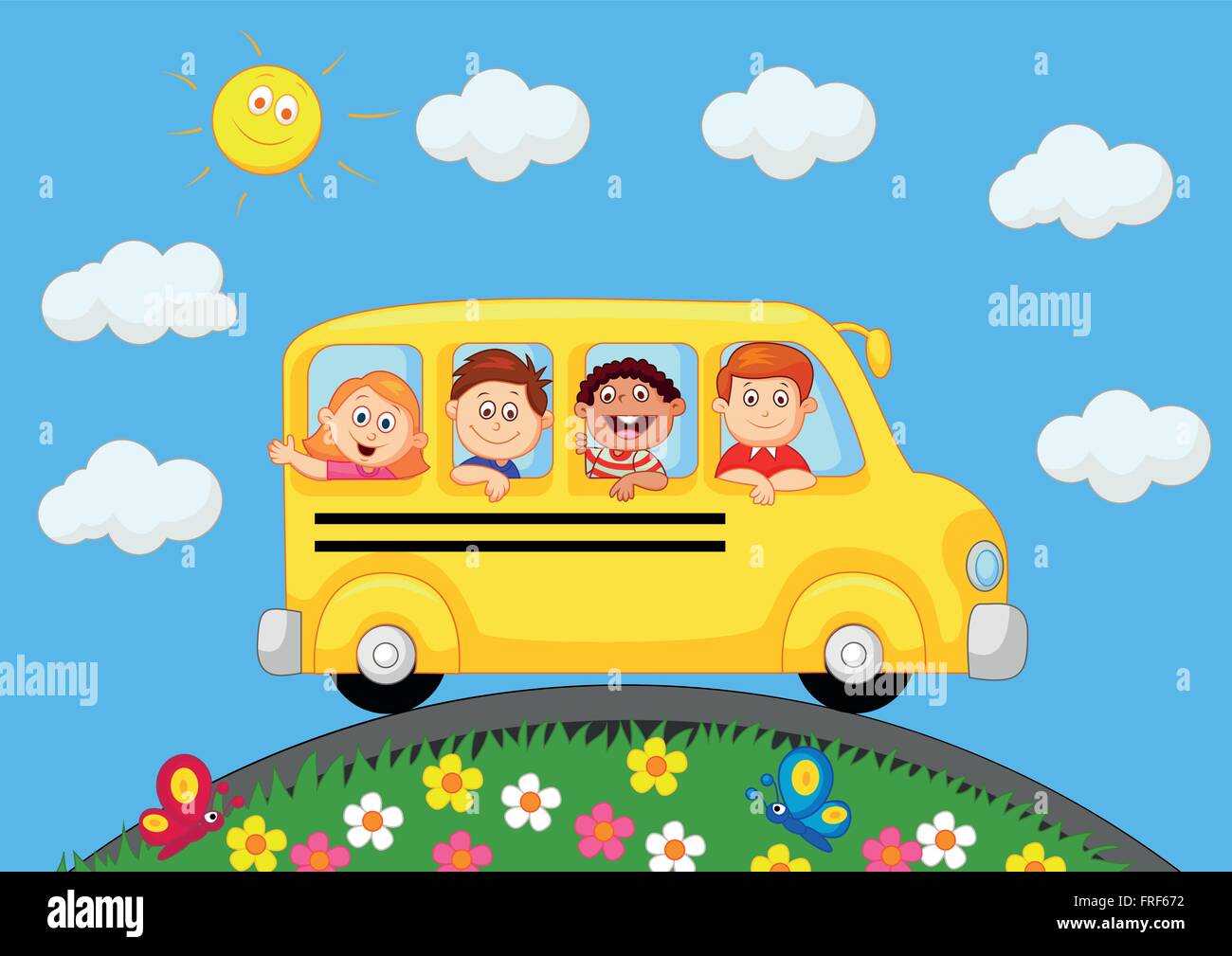 School Bus With Happy Children Stock Vector Image & Art - Alamy