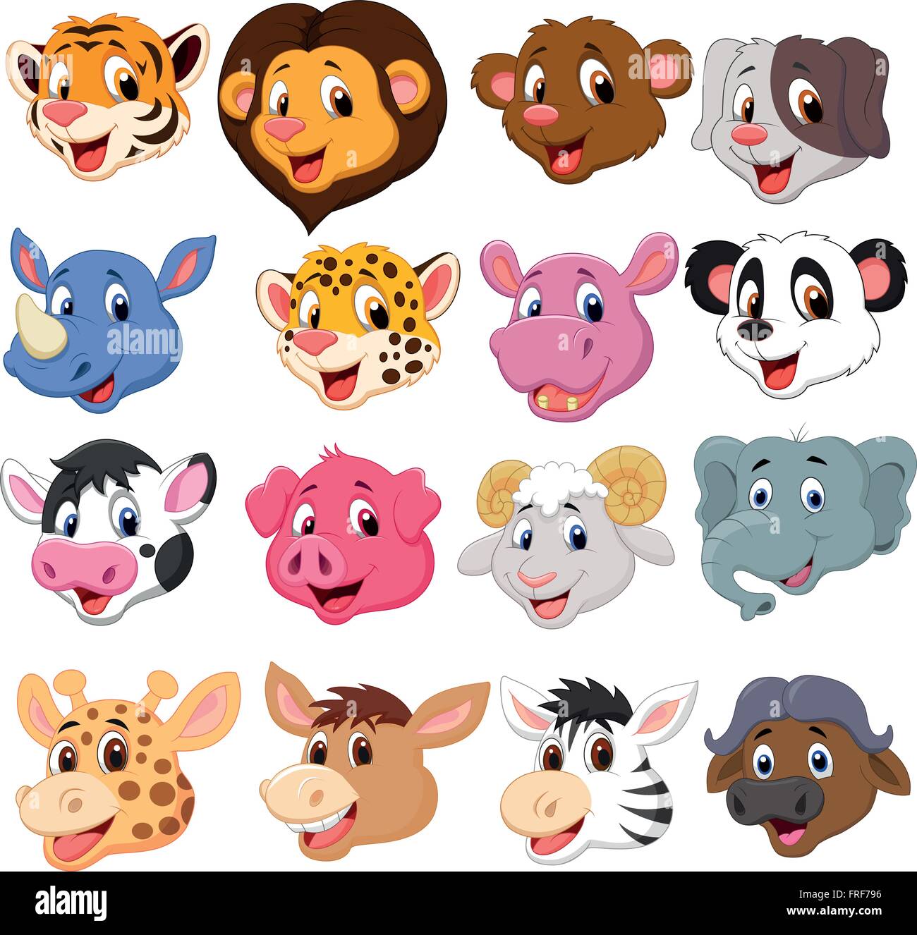 Cartoon animal head collection set Stock Vector Image & Art - Alamy