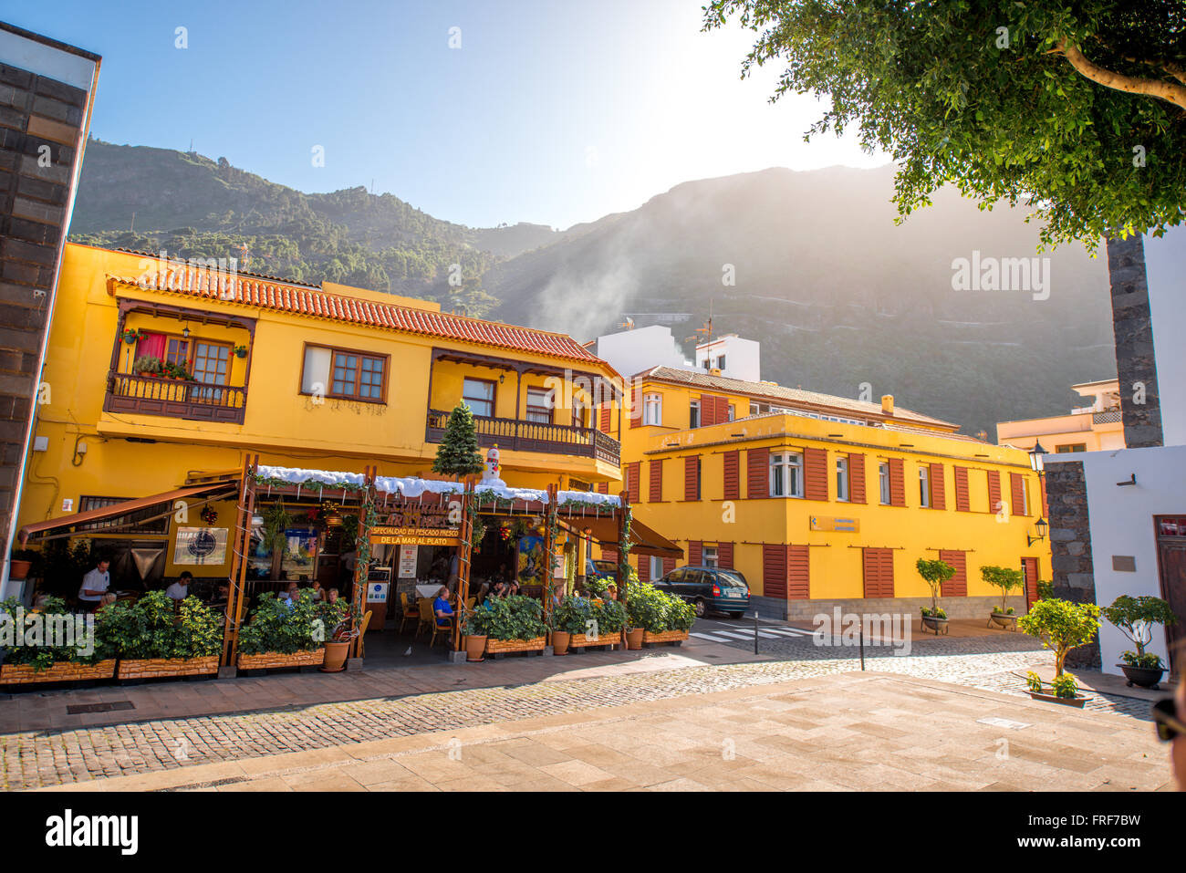 GARACHICO, TENERIFE island, SPAIN - DECEMBER 16, 2015: Street view with ...