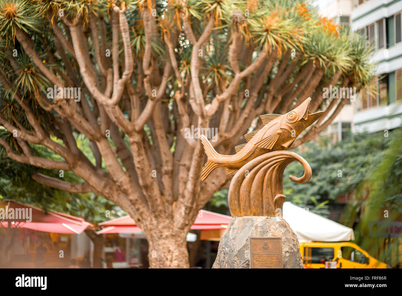 SANTA CRUZ, TENERIFE island, SPAIN - DECEMBER 26, 2015: Fish monument ...