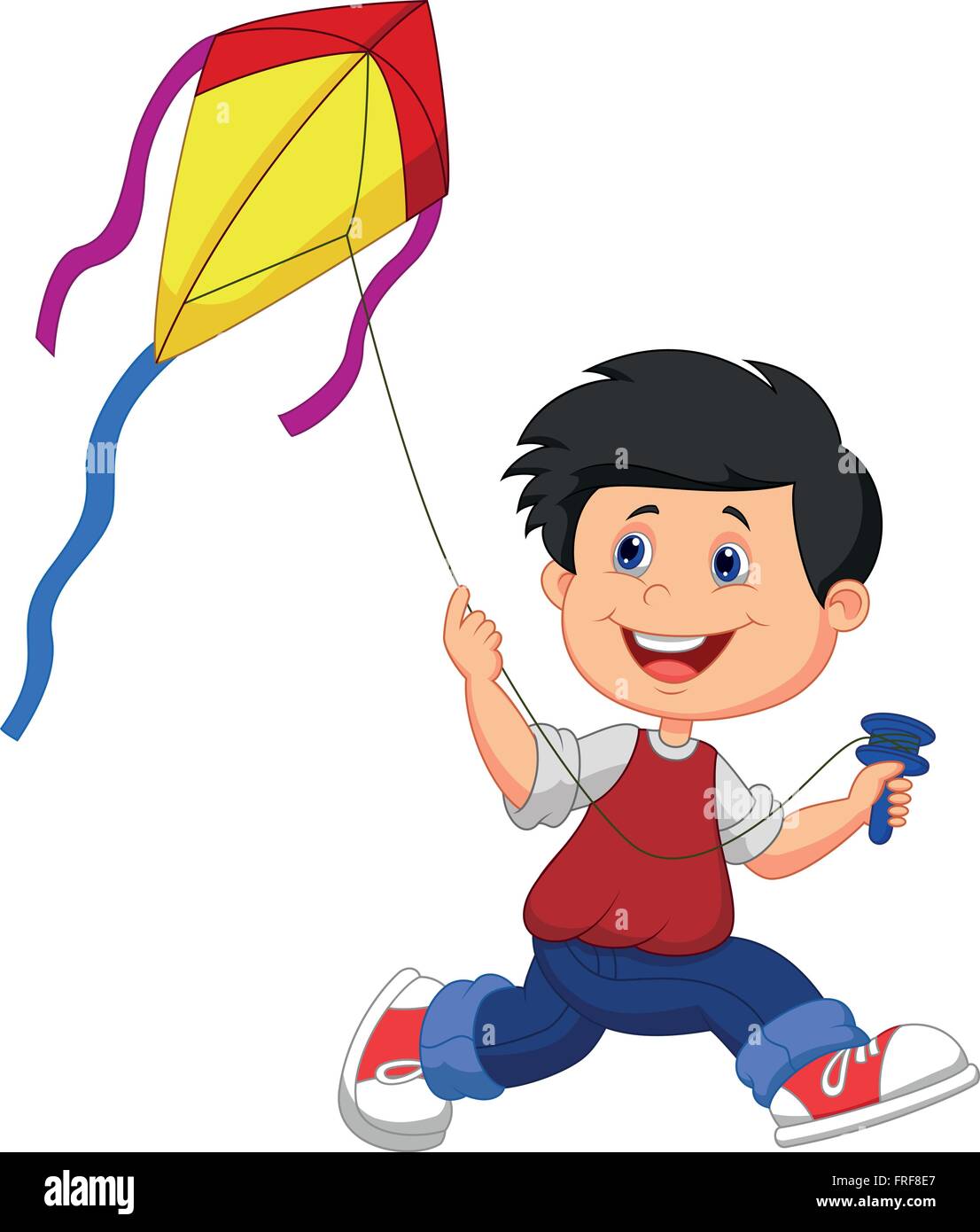 Boy cartoon playing kite Stock Vector Image & Art - Alamy