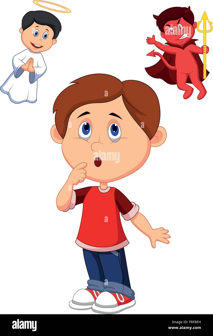 Cartoon boy confuse on choice between good and evil Stock Vector Image ...