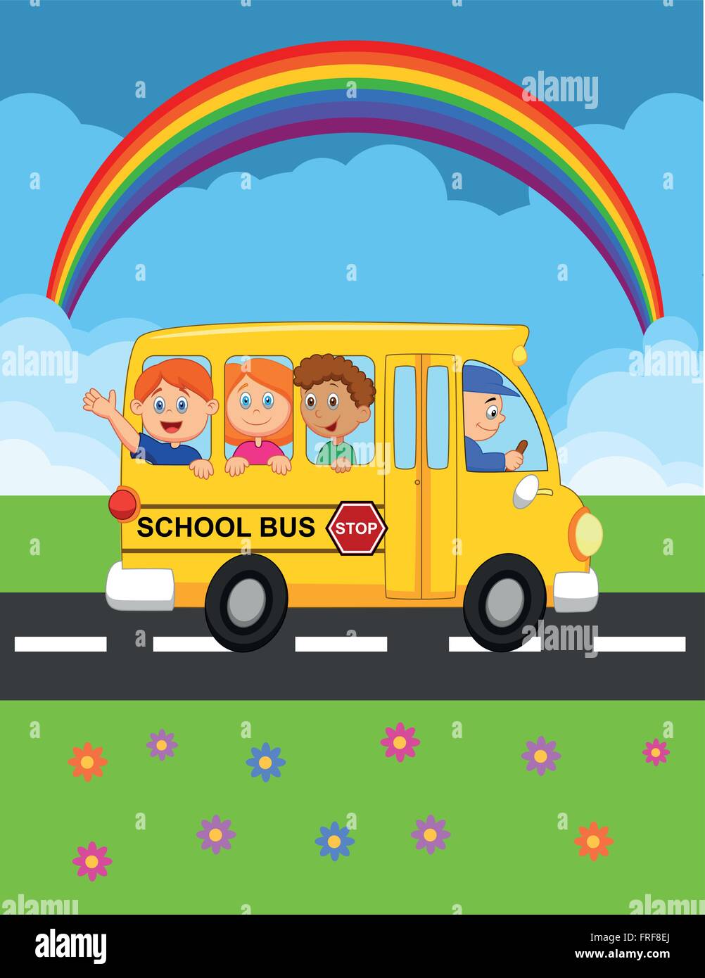 School Bus With Happy Children Stock Vector Image & Art - Alamy