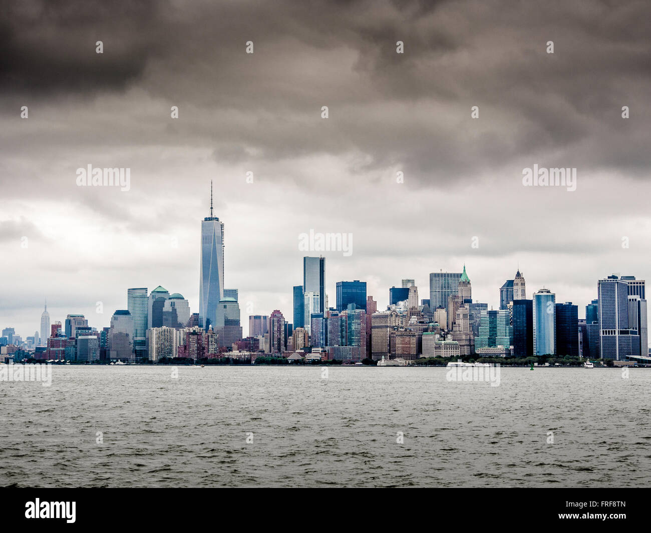 Lower Manhattan skyline viewed from Upper Bay, New York Harbour, USA ...