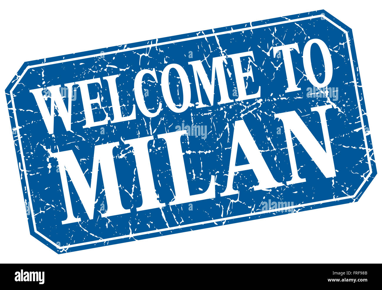 welcome to Milan blue square grunge stamp Stock Photo - Alamy