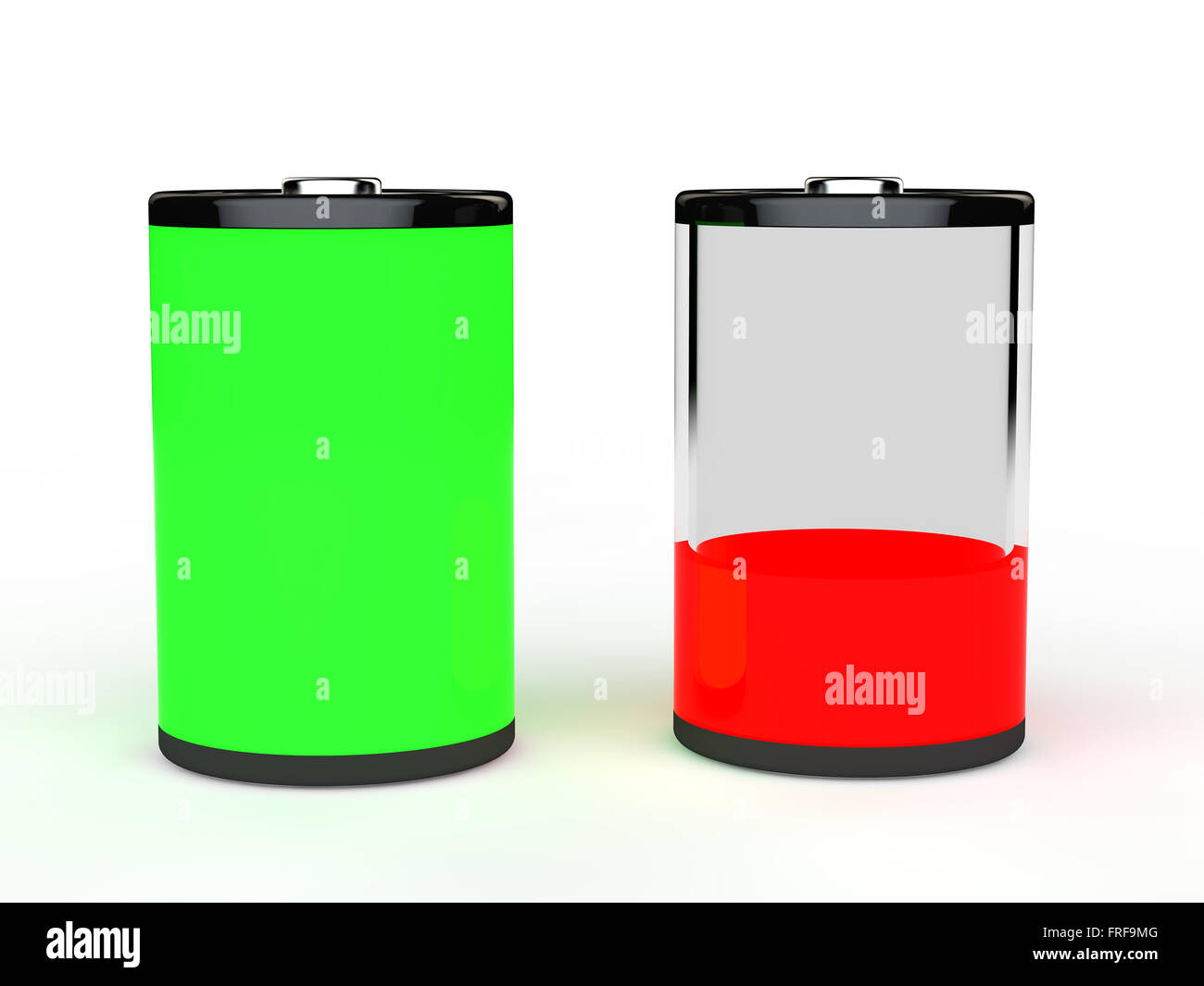 3d green full and red empty battery Stock Photo - Alamy