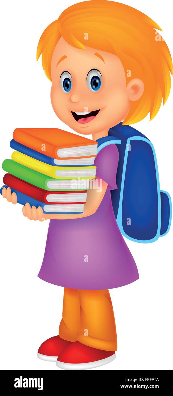 Cartoon girl bring pile of books Stock Vector Image & Art - Alamy