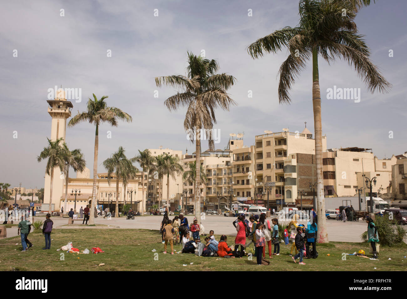 Egyptians socialise in the main square in Luxor, Nile Valley, Egypt ...