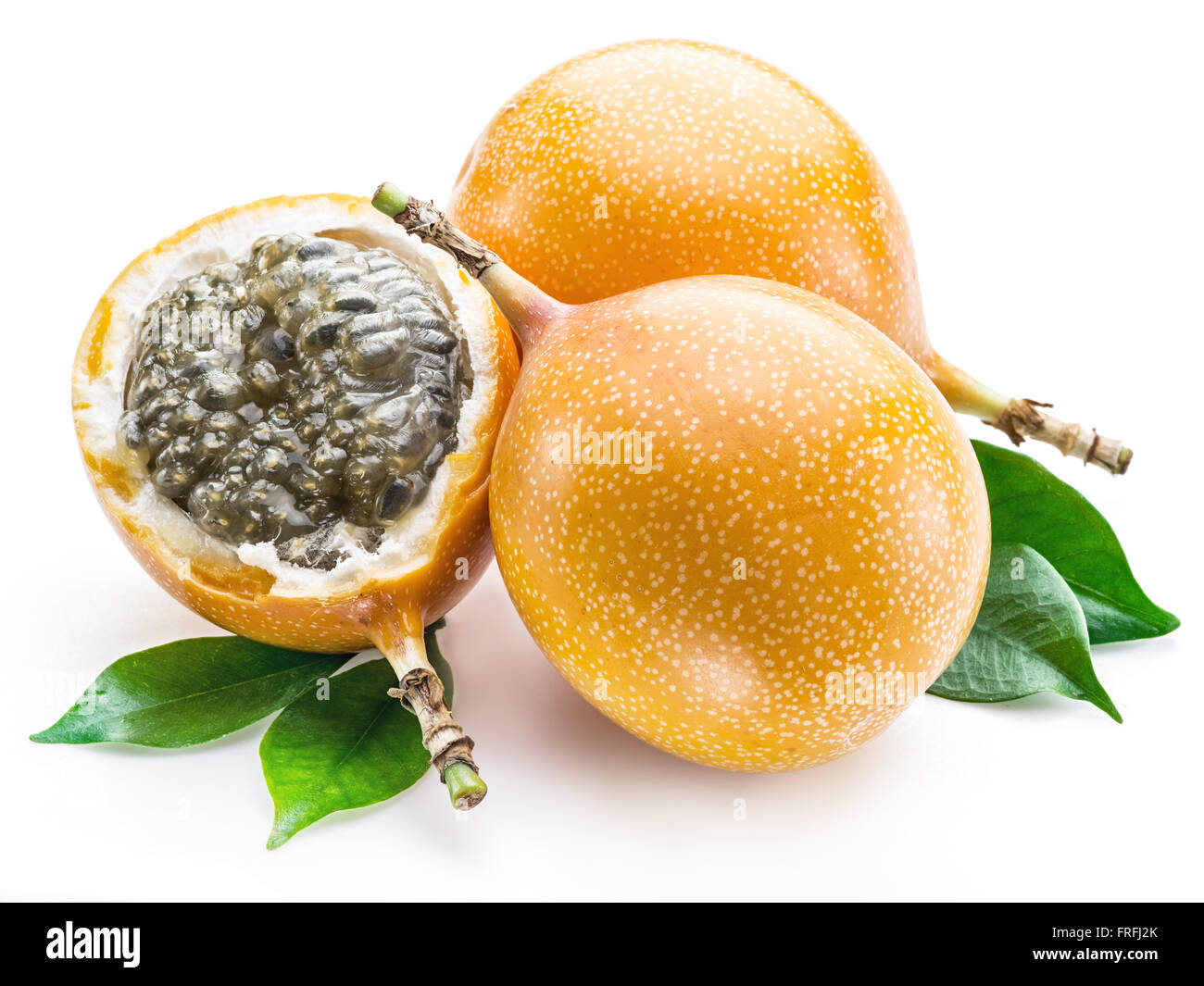 Granadilla fruits on the white background Stock Photo - Alamy