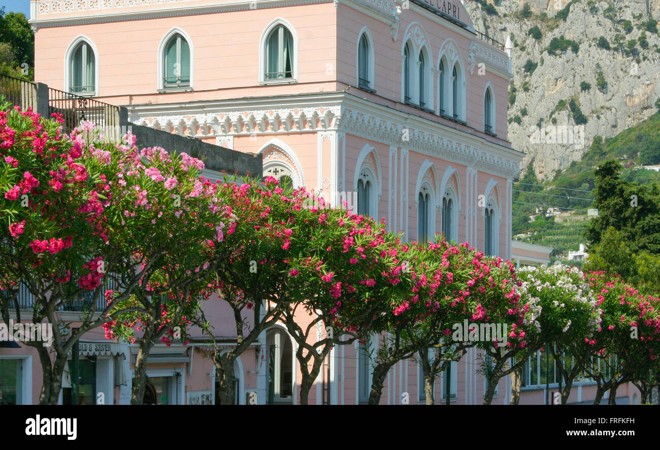 Pink and white building in Capri Italy Stock Photo - Alamy