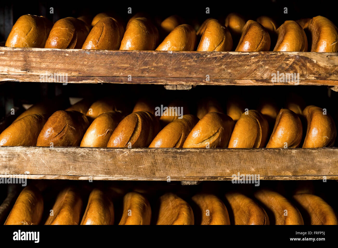 Selling bread. Bread is on the shelves Stock Photo - Alamy