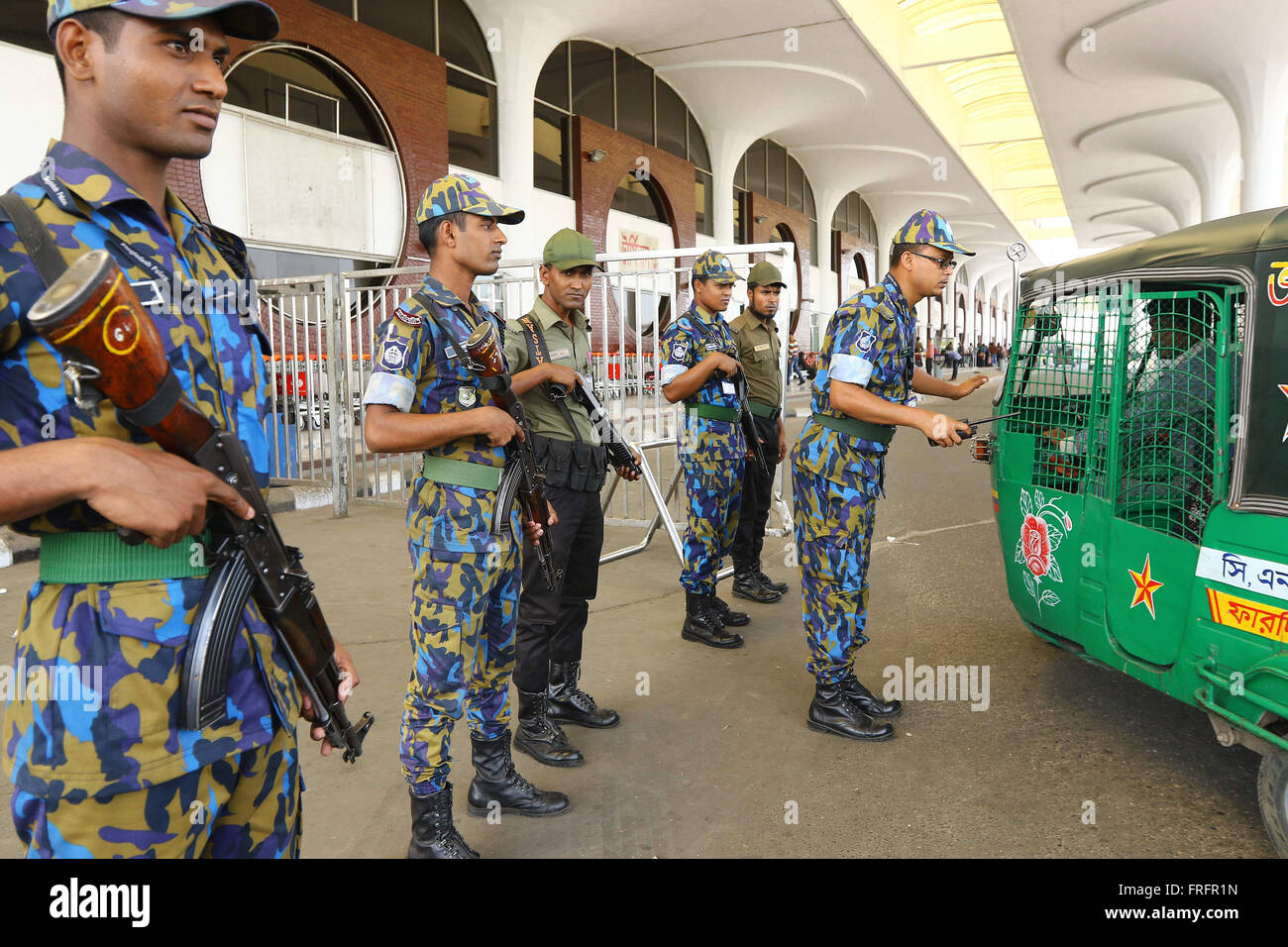 Dhaka 22 March 2016.Bangladeshi Police stands guard by a security ...