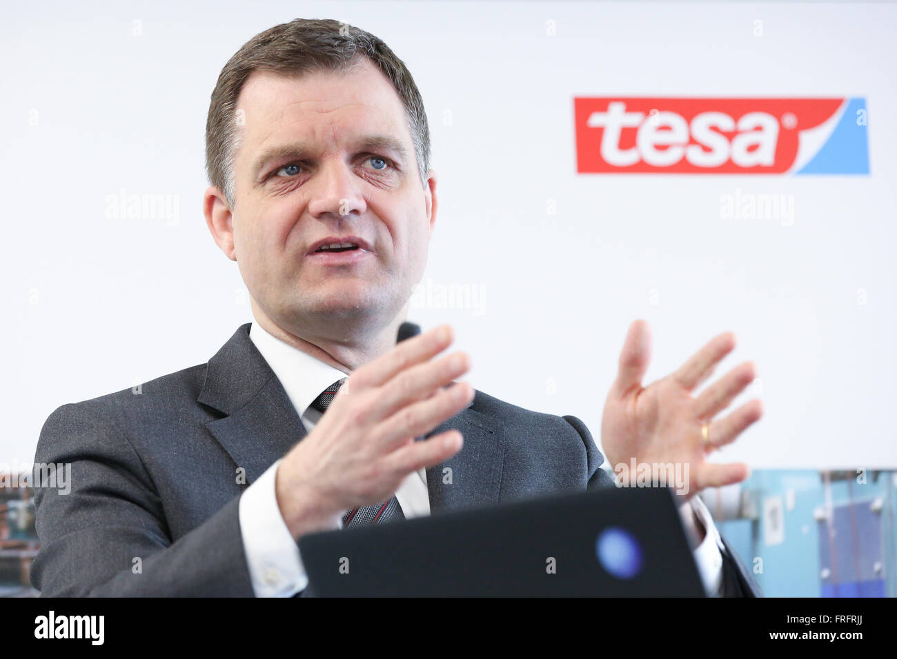 Norderstedt, Germany. 22nd Mar, 2016. Tesa SE CFO Jan Christoph Teetz ...