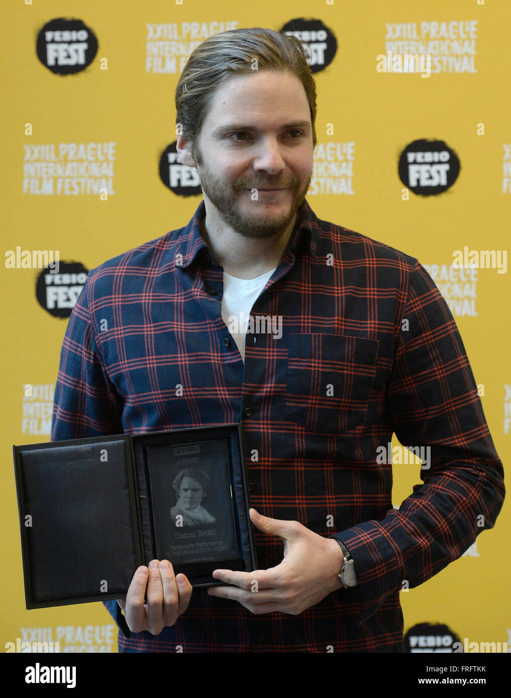 Actor Daniel Bruhl attends a news conference within the 23rd Febiofest ...