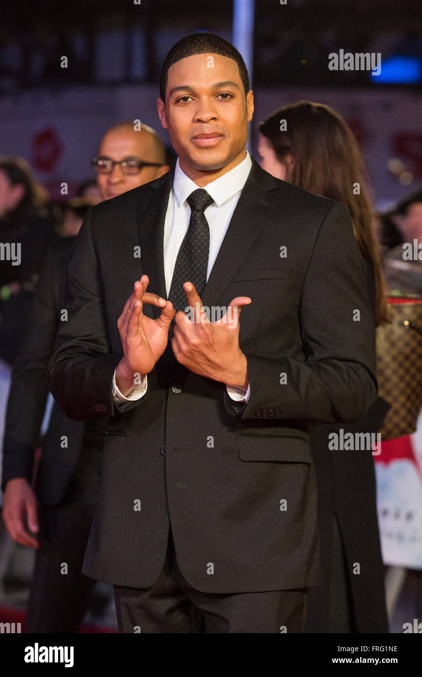 London, UK. 22 March 2016. Actor Ray Fisher (Cyborg). Warner Bros ...