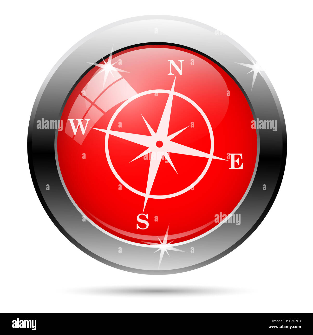 Compass icon with white on red background Stock Photo - Alamy