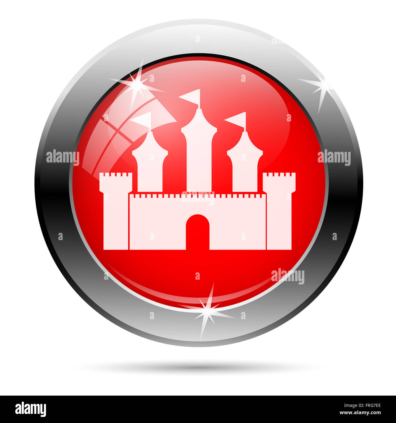 Castle icon with white on red background Stock Photo - Alamy