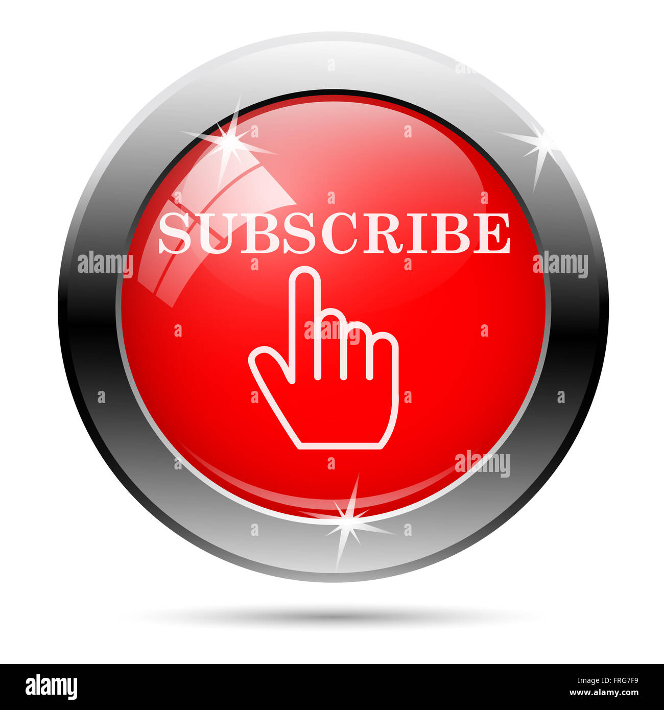 Subscribe icon with white on red background Stock Photo - Alamy