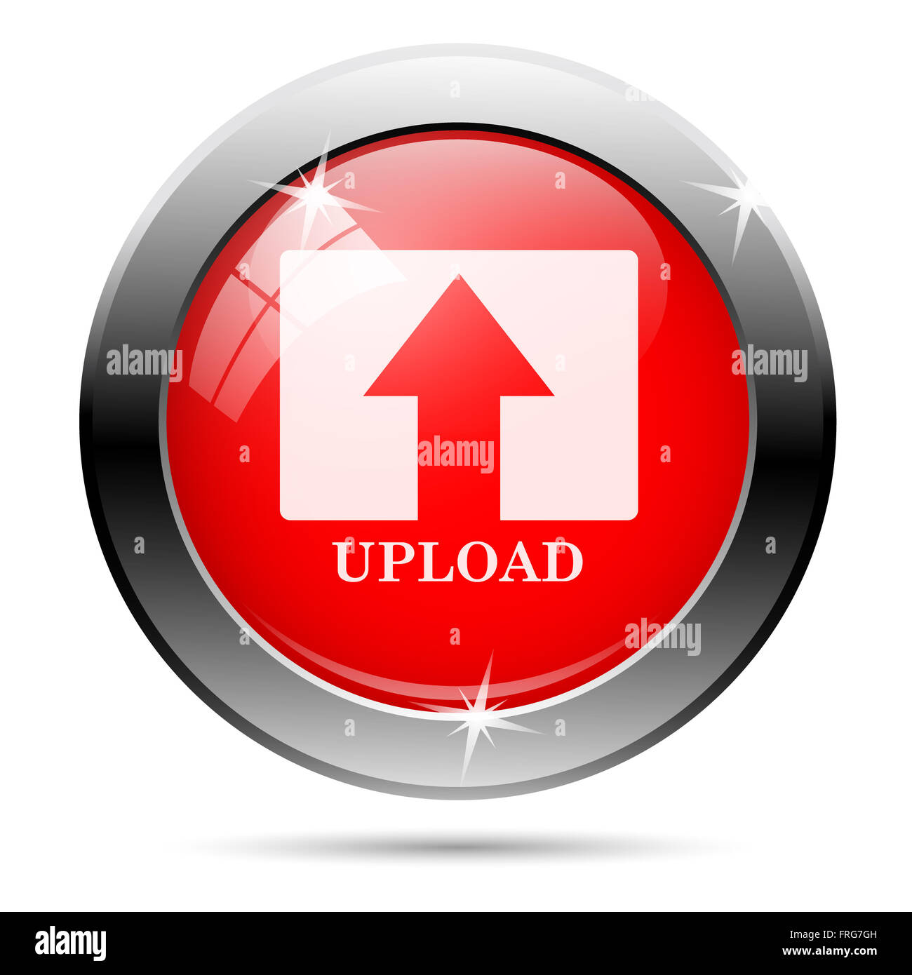 Upload icon with white on red background Stock Photo - Alamy