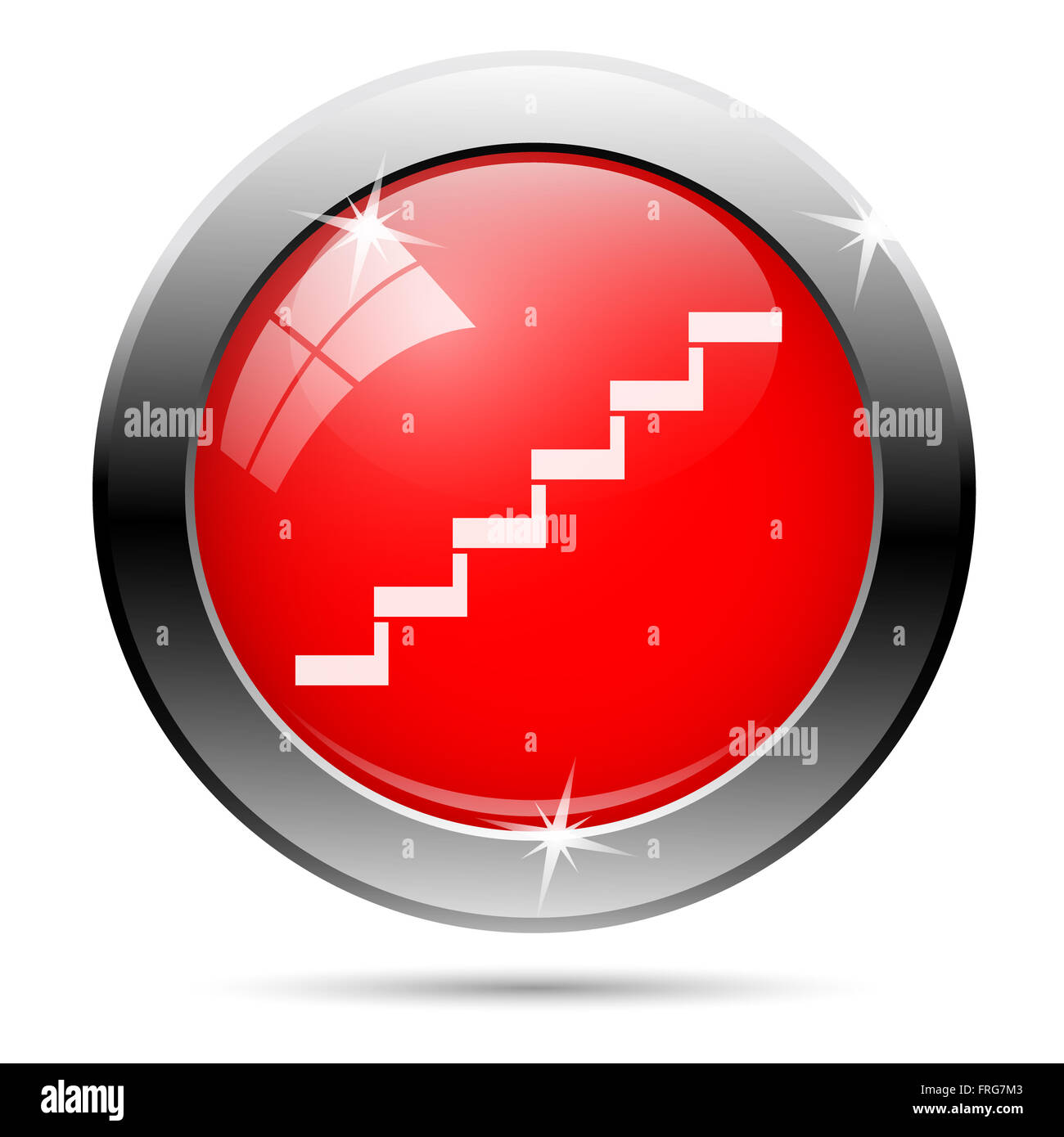 Metallic round glossy icon with white on red background Stock Photo - Alamy