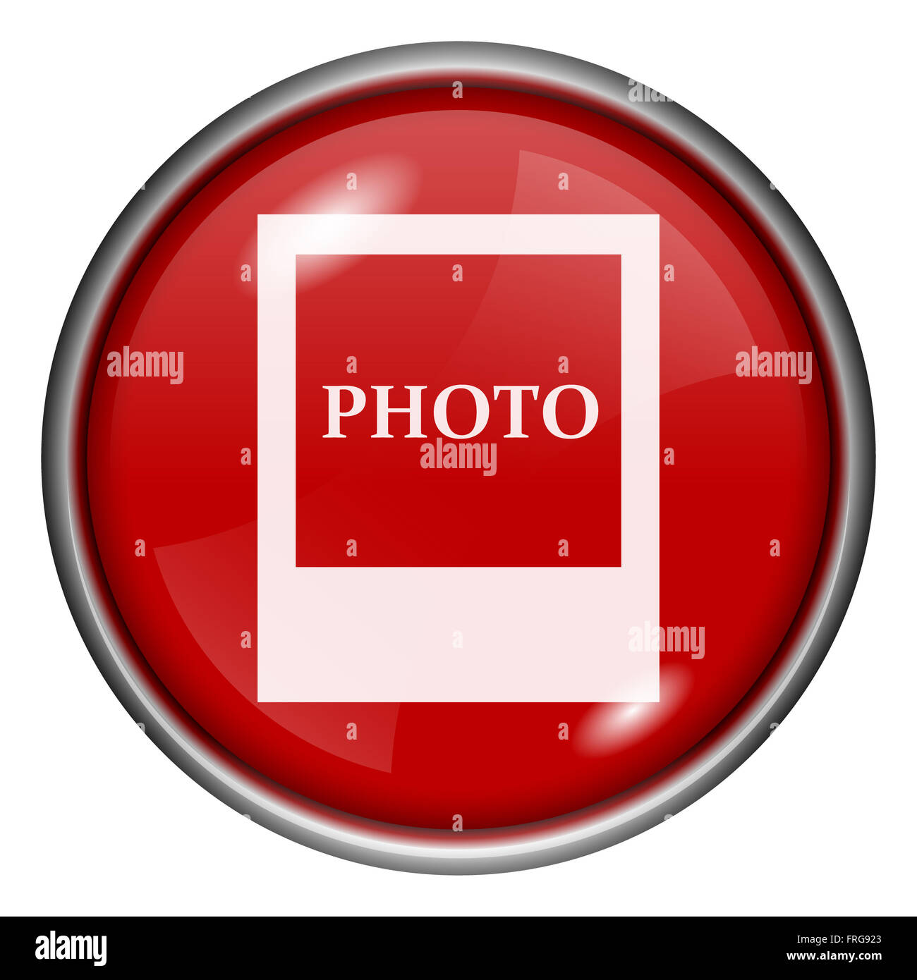 Red round glossy icon with white design on red background Stock Photo ...
