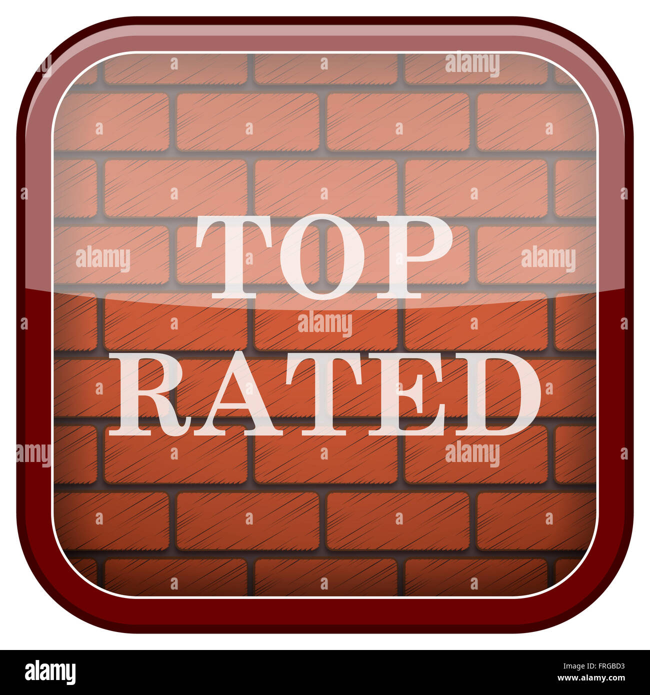 Square shiny icon with white design on bricks wall background Stock ...