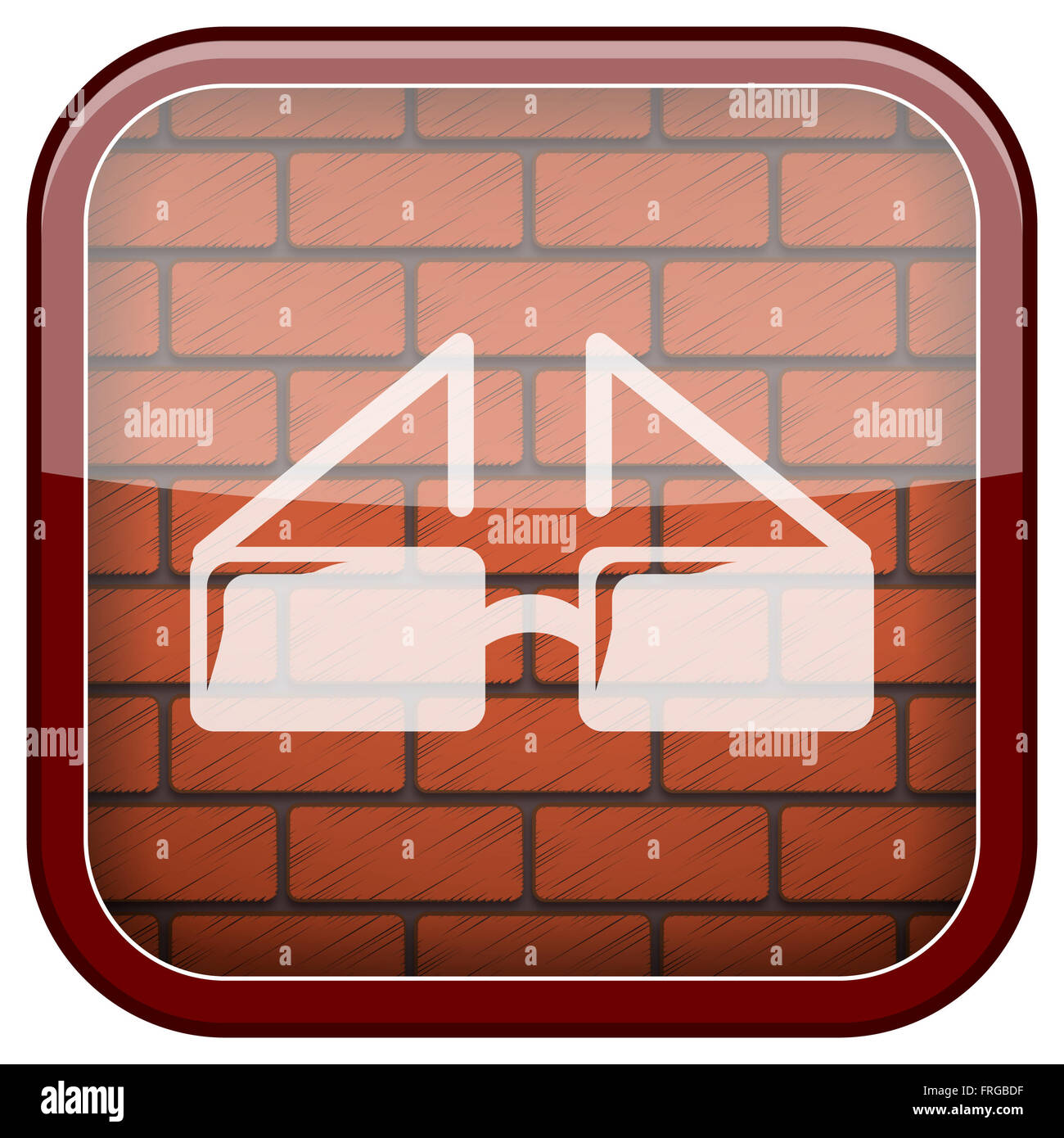 Square shiny icon with white design on bricks wall background Stock ...