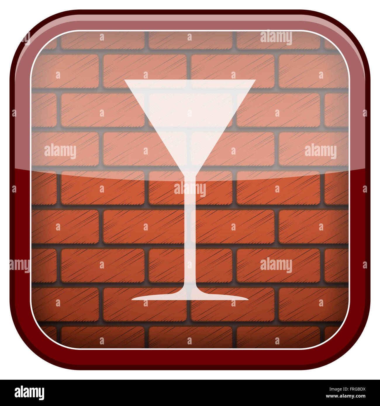 Square shiny icon with white design on bricks wall background Stock ...