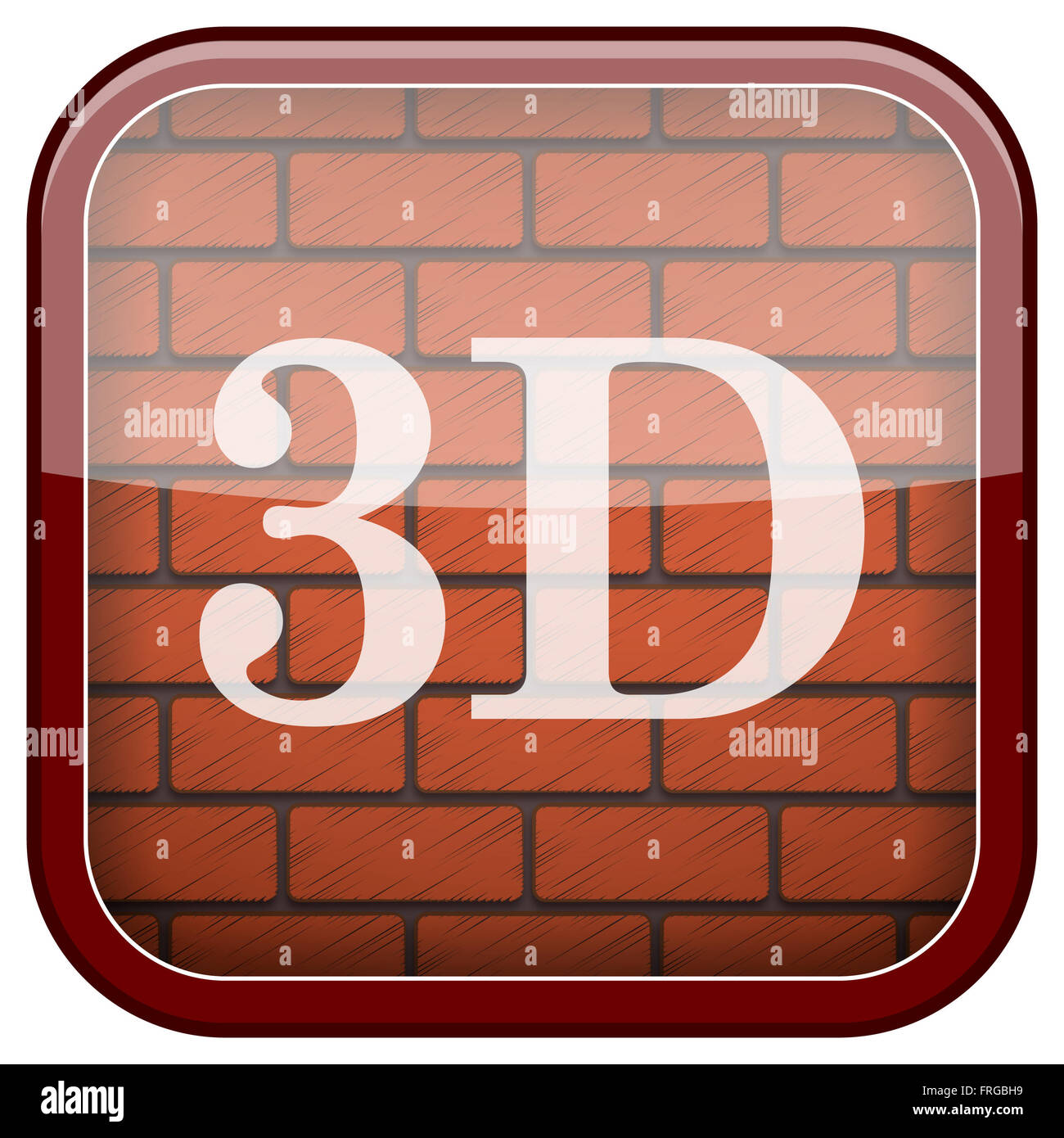 Square shiny icon with white design on bricks wall background Stock ...