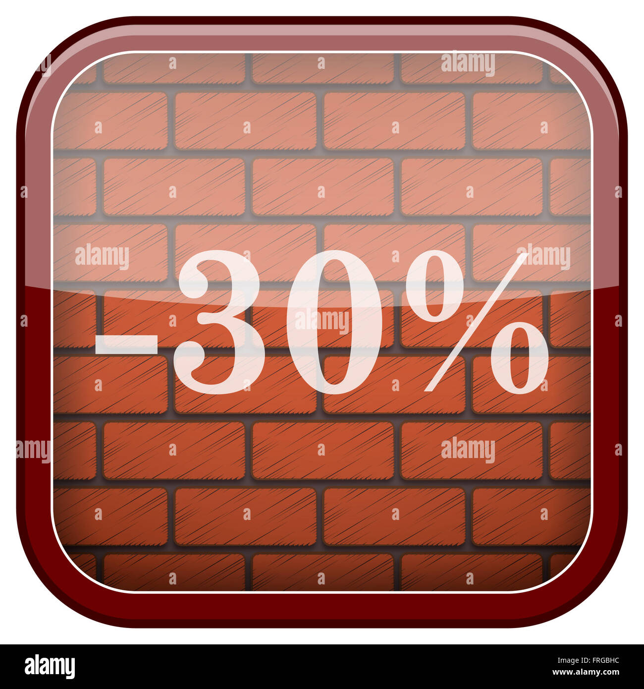 Square shiny icon with white design on bricks wall background Stock ...