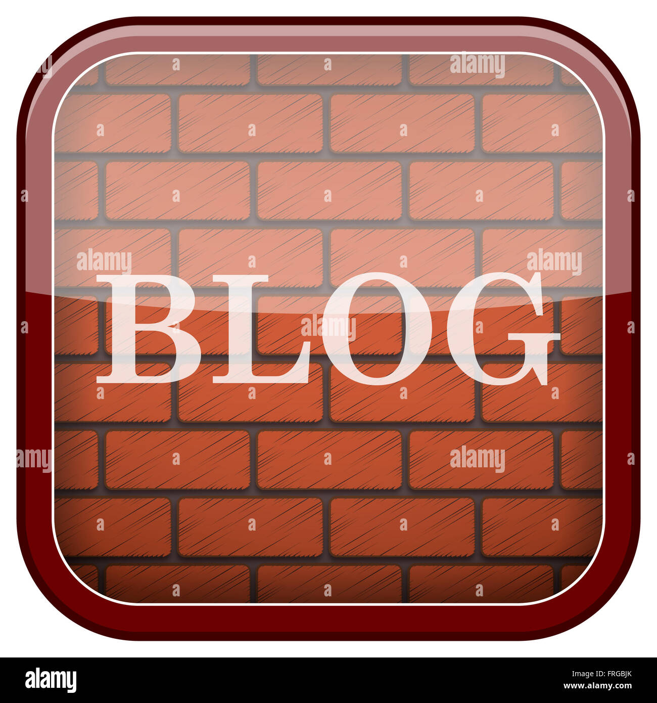 Square shiny icon with white design on bricks wall background Stock ...