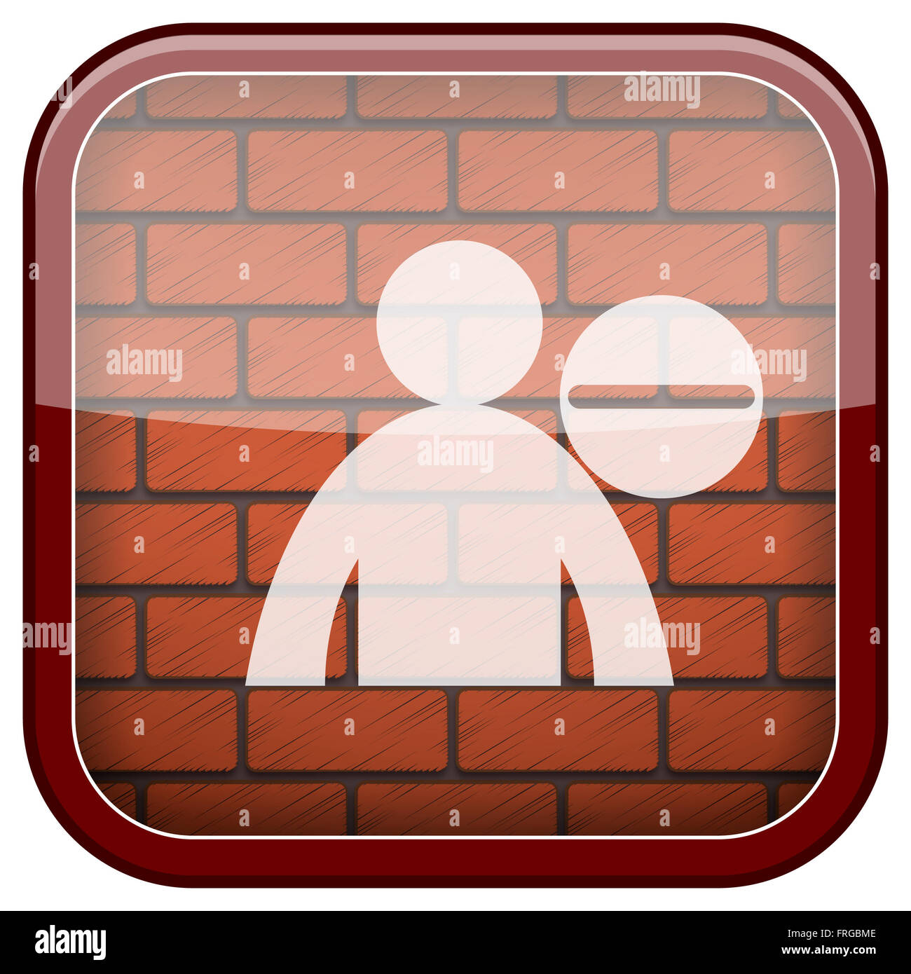 Square shiny icon with white design on bricks wall background Stock ...