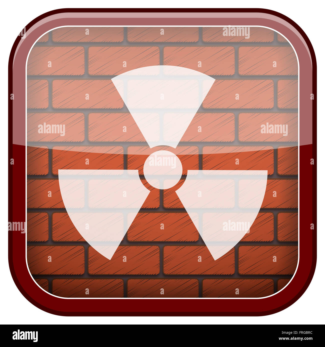 Square shiny icon with white design on bricks wall background Stock ...