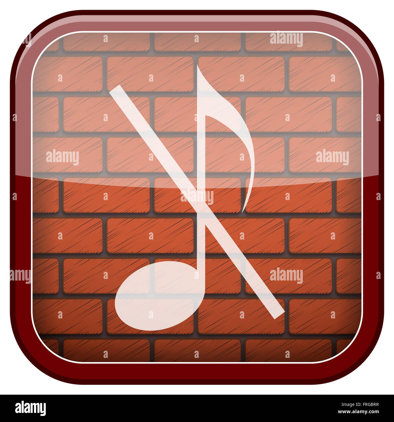 Square shiny icon with white design on bricks wall background Stock ...