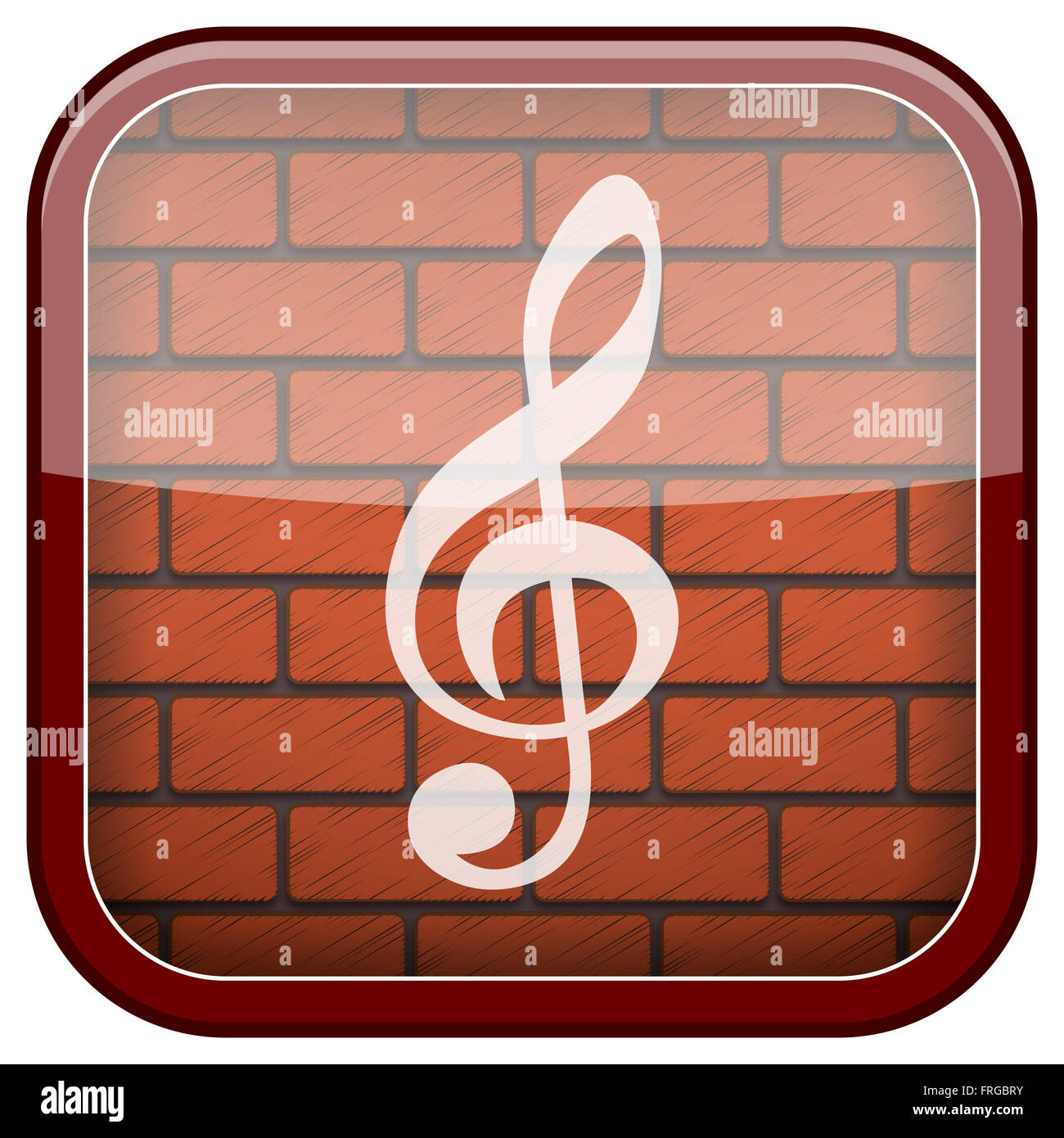 Square shiny icon with white design on bricks wall background Stock ...
