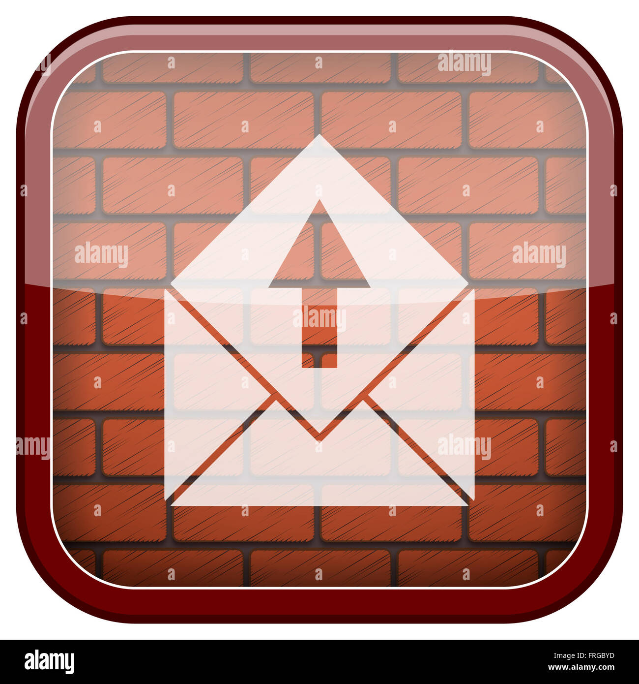 Square shiny icon with white design on bricks wall background Stock ...