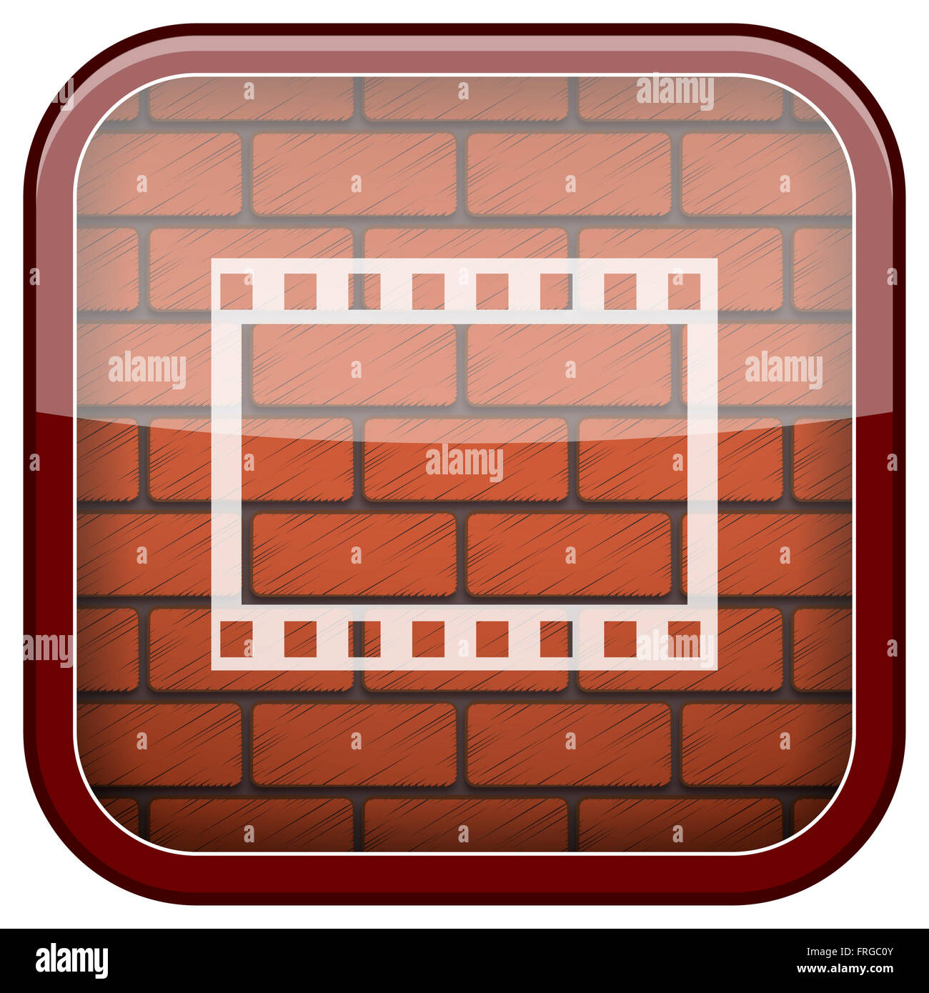 Square shiny icon with white design on bricks wall background Stock ...