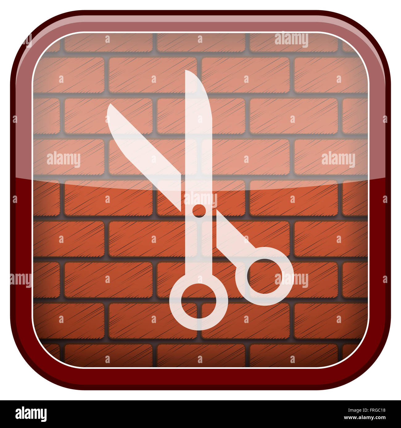 Square shiny icon with white design on bricks wall background Stock ...