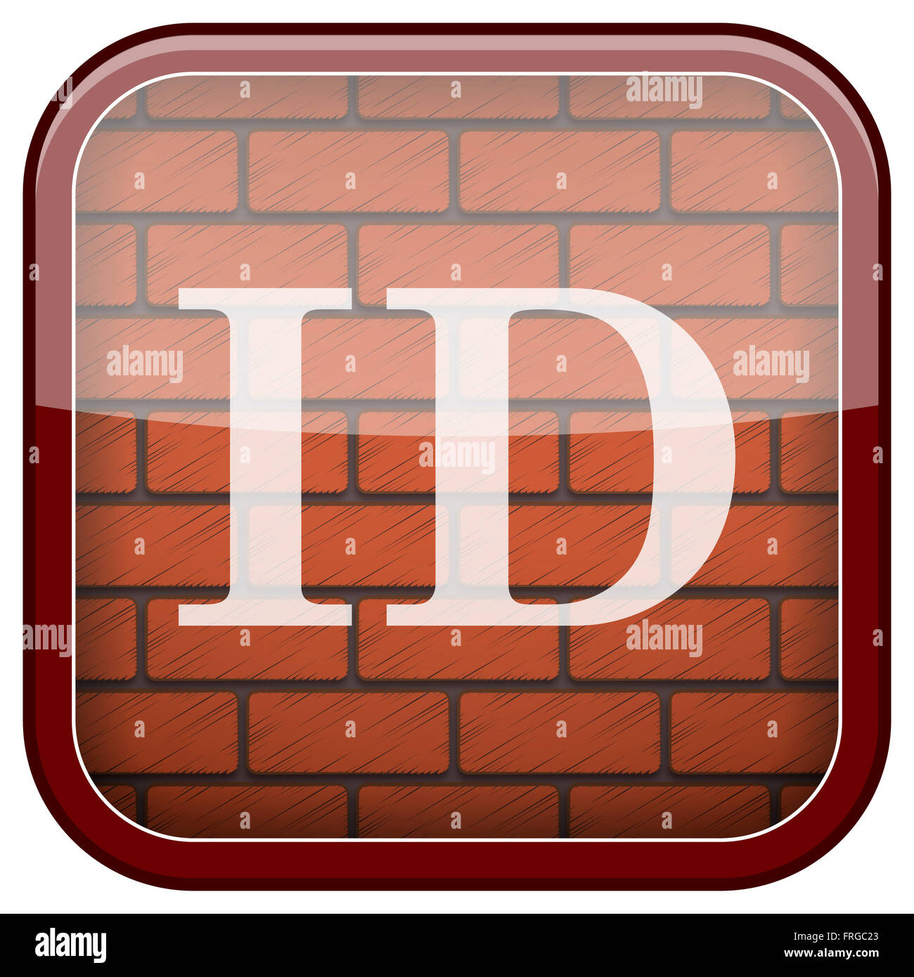 Square shiny icon with white design on bricks wall background Stock ...