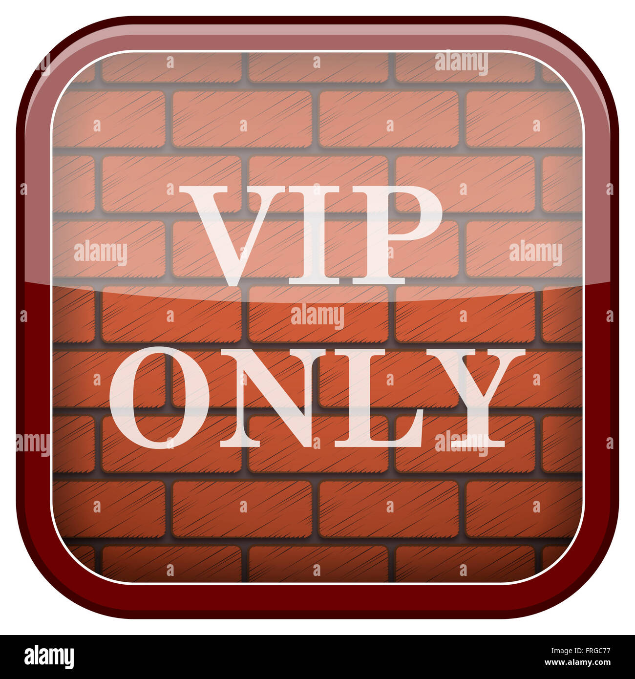 Square shiny icon with white design on bricks wall background Stock ...