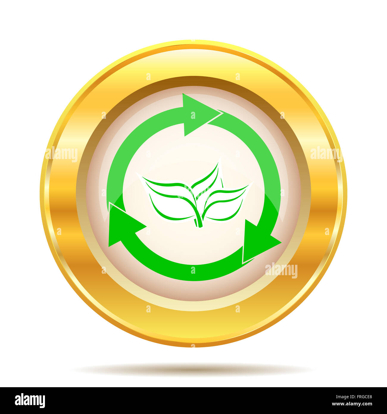 Round glossy icon with green and white design on gold background Stock ...